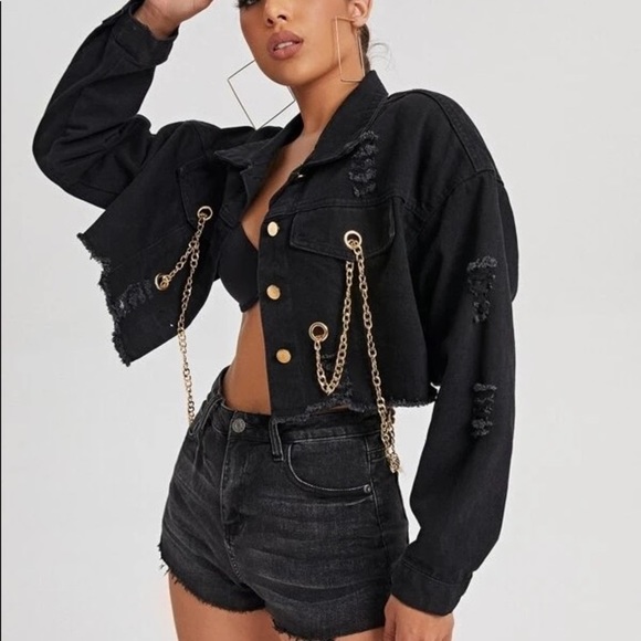 Spoon Jeans | Jackets & Coats | Black Denim Jacket Goldtone Chain ...